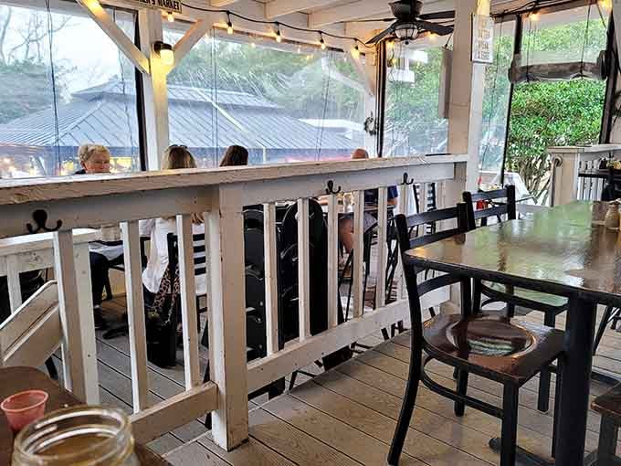Patio seating where you can enjoy your biscuits while pretending you're on a permanent vacation mode.