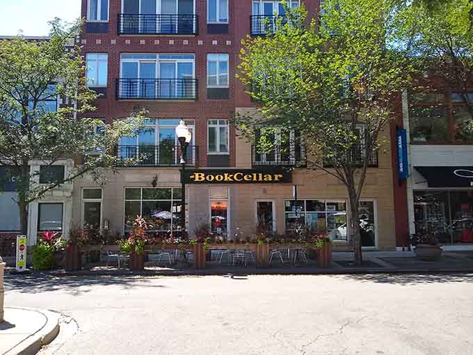 The full exterior view shows how perfectly this bookstore fits into Lincoln Square's charming neighborhood character completely.