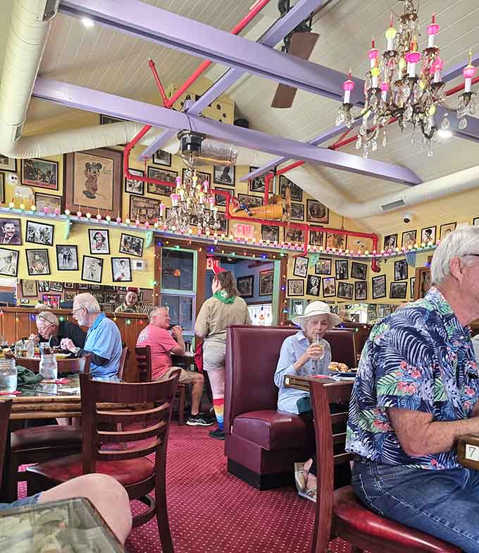 Diners enjoy their meals surrounded by enough visual stimulation to entertain for hours beyond just eating.