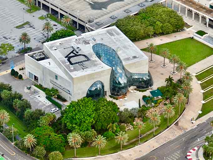From above, the building looks like a spaceship landed in downtown St. Petersburg and decided to stay.