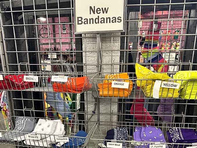 Bandanas sorted by color like a craft store met a biker rally and they became best friends.