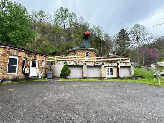 The full view reveals a structure that's equal parts parking garage, fairy tale, and fever dream.