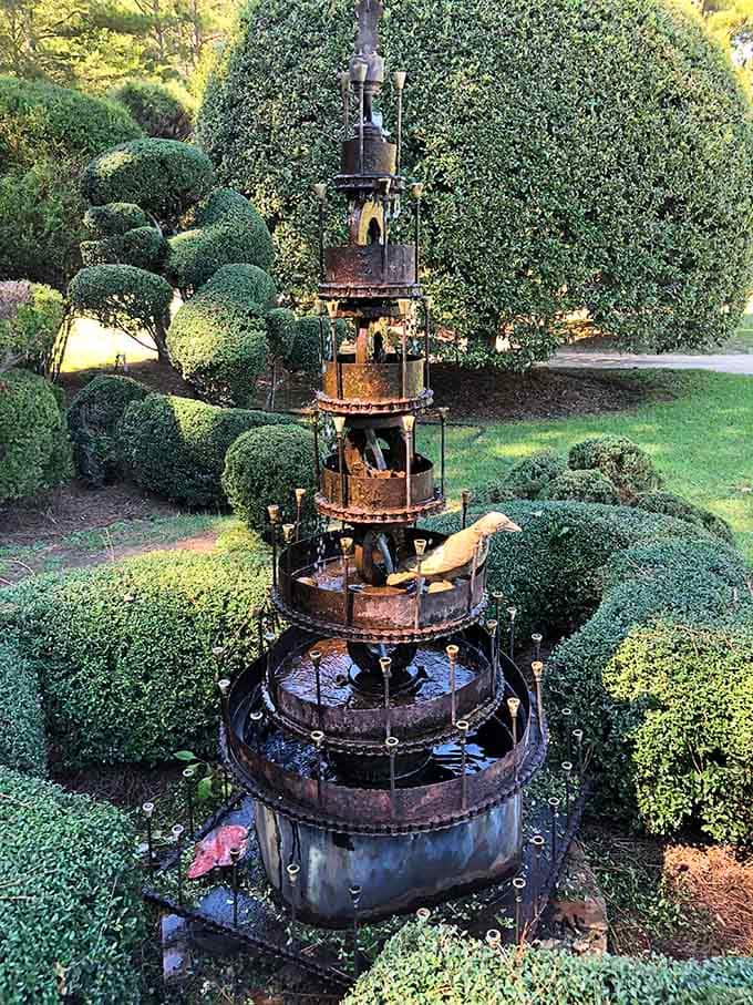 A fountain crafted from reclaimed materials, adding another layer of creativity to this already remarkable artistic sanctuary.