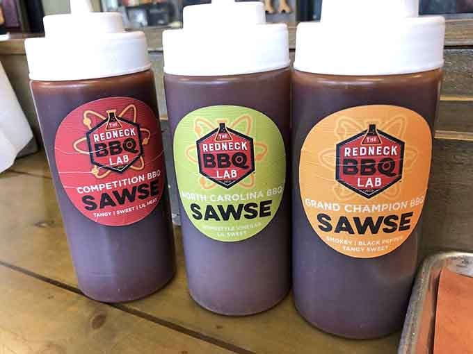 Three signature sauces ready to enhance already-perfect meat: Competition, Carolina, and Grand Champion varieties for every preference.