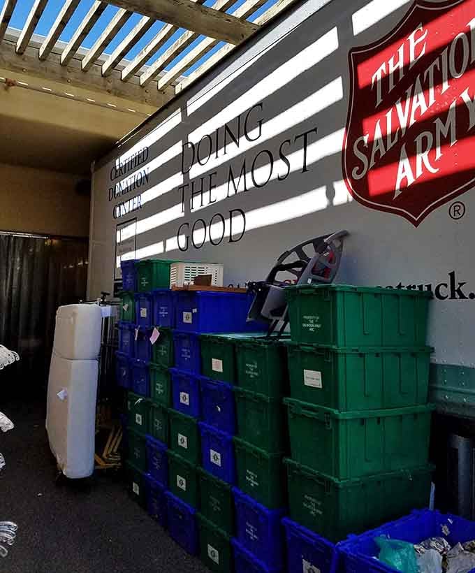 The donation area where your clutter becomes someone else's treasure, keeping the thrift store circle of life spinning.