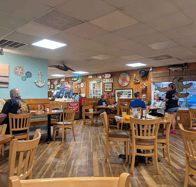 Nautical decor and comfortable seating create that authentic beach shack vibe without trying too hard to impress.