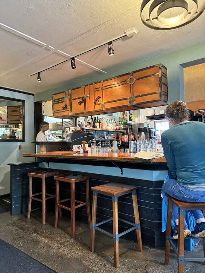 The bar area proves this isn't just breakfast; it's a full-service celebration of good food.