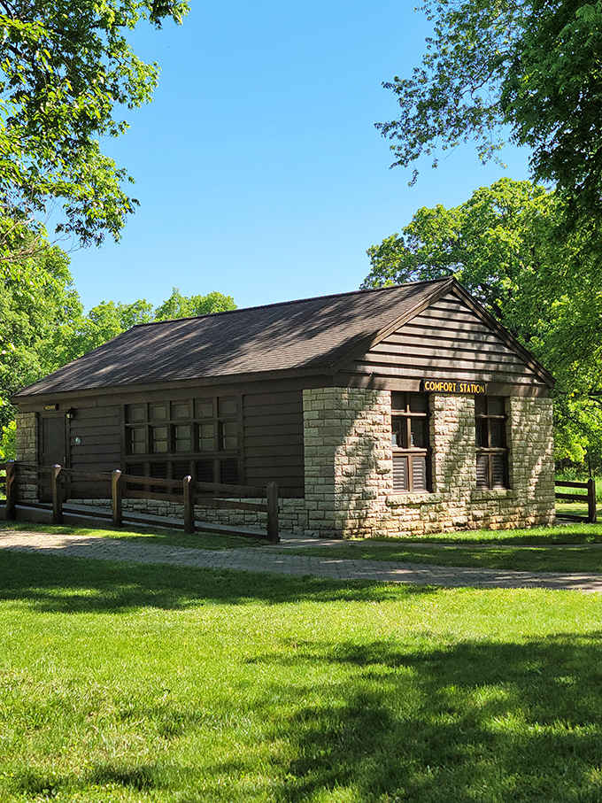 Comfort stations reminding you that roughing it doesn't mean abandoning all modern conveniences completely.
