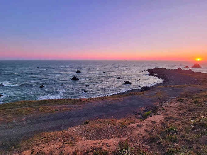 Sunset paints the Pacific in brilliant colors, reminding you why people write songs about California's golden coastline.