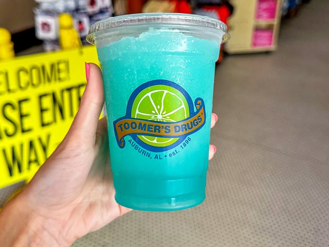 Blue raspberry slushie that'll turn your tongue colors your dentist will find fascinating tomorrow.