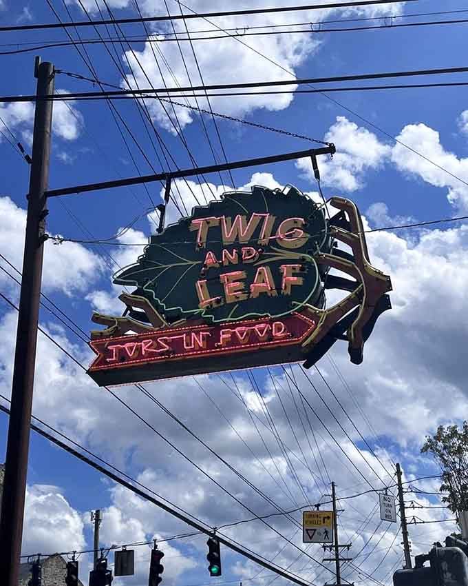 Against blue skies, that vintage sign stands proud like a monument to good food and simpler times gone by.
