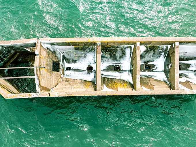 From above, the internal structure looks like a concrete maze designed by someone who really loved right angles.