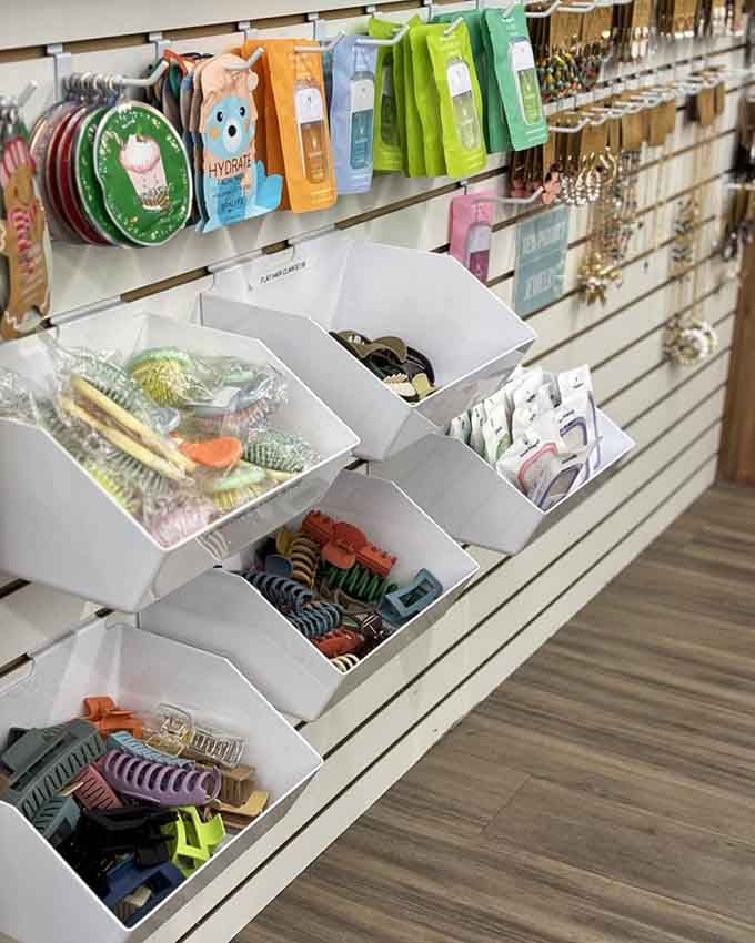 Hair accessories and jewelry organized in bins like a candy store for your wardrobe, sweet deals everywhere.