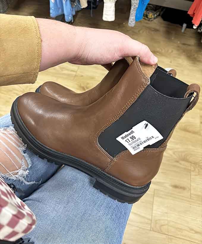 Madewell boots at thrift store prices, which is basically the retail equivalent of finding a unicorn.