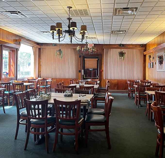 The dining room offers plenty of space while maintaining that cozy, intimate atmosphere.