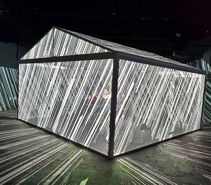 Striped projections create an optical illusion strong enough to make your inner ear file a formal complaint with management.