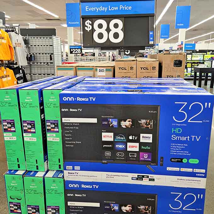 Television displays promising to upgrade your viewing experience from "just watching" to "home theater spectacular" instantly.