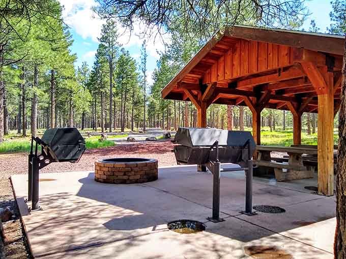 Kaibab Lake Campground's covered pavilion and fire pit offer the perfect setup for s'mores and storytelling under those famously clear Arizona mountain skies.