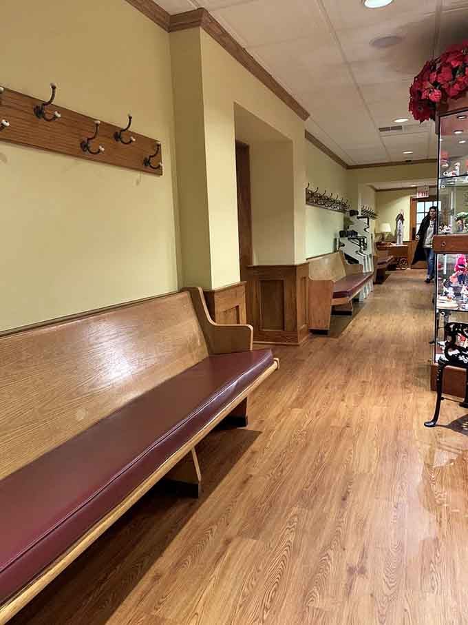 The hallway leads to more seating areas, because when you're feeding this many happy customers, space planning matters tremendously.