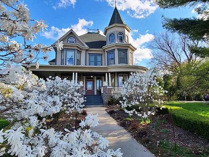 Victorian elegance in full bloom, proving that some architectural styles never go out of fashion no matter the decade.