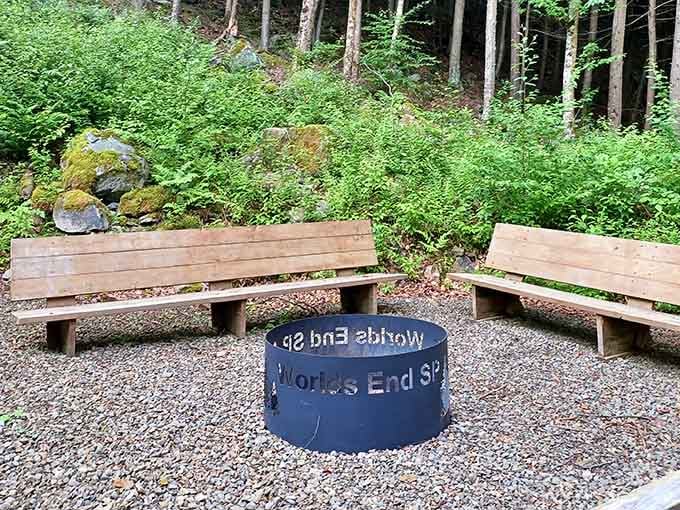 Fire ring ready for evening gatherings where stories get taller and marshmallows get perfectly golden, or completely charred.