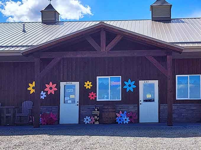 Cheerful painted flowers brighten the wooden facade, adding whimsy to this serious operation of deliciousness and tradition combined.