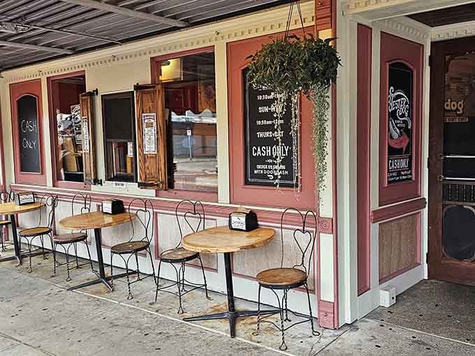 Outdoor seating for when Michigan weather cooperates and you want your chili dog with fresh air.