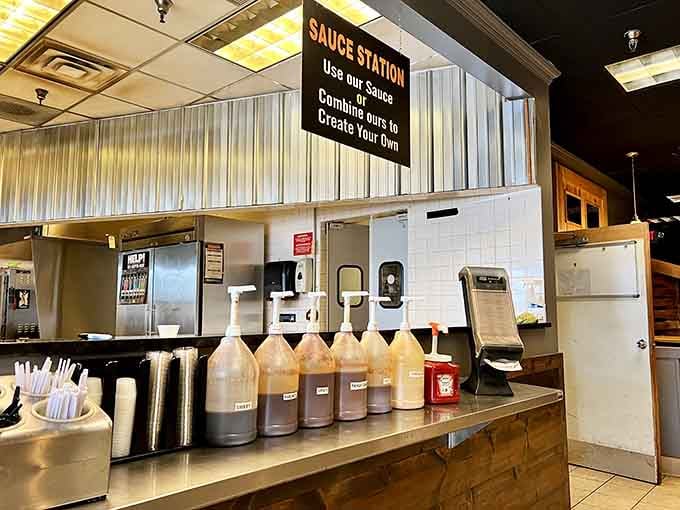 The sauce station lets you customize your experience, because barbecue preferences are as personal as your favorite childhood memory.