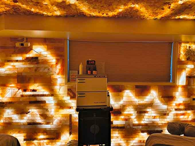 The illuminated salt walls create an ambiance that's part spa, part sanctuary, and completely mesmerizing to experience.