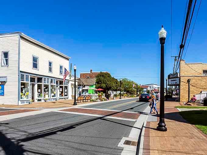 When American flags line the street this proudly, you know you've found a community that values tradition.