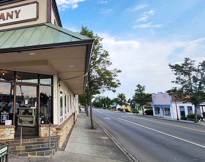 Tree-lined streets stretch toward distant peaks, inviting afternoon strolls that remind you why walking beats scrolling every time.