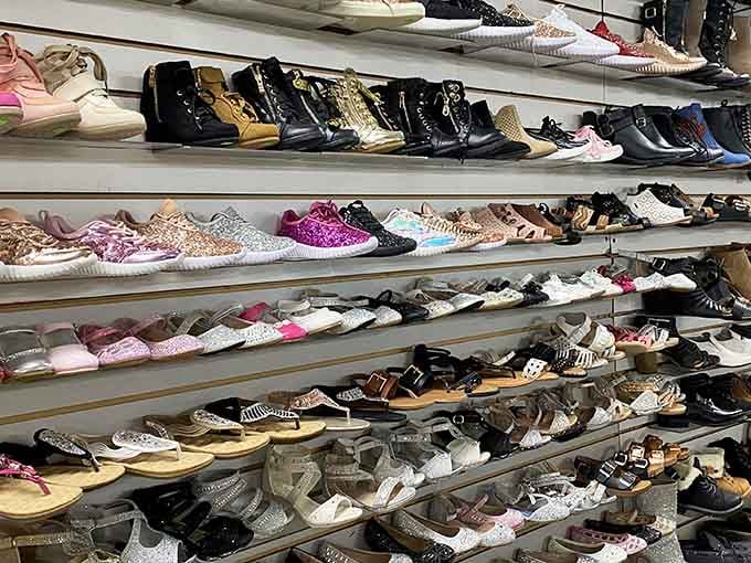 Shoes for days line these shelves, proving comfortable feet don't require uncomfortable spending at fancy boutiques.