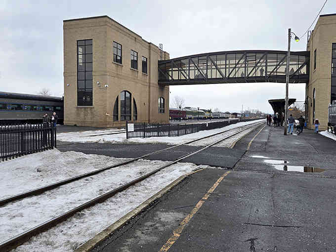 Winter transforms the route into a frosted wonderland that looks like someone shook a giant snow globe.