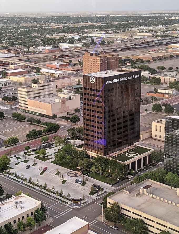 From above, Amarillo reveals itself as a real city with actual infrastructure, not just tumbleweeds and wishful thinking.