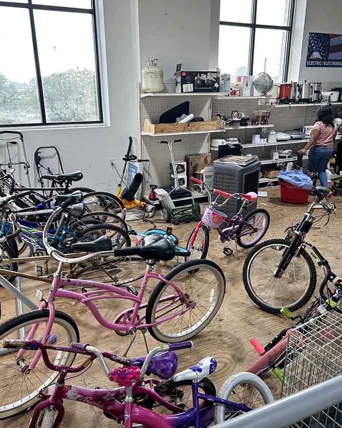 A fleet of bikes ready to roll into new adventures with kids who'll appreciate their second chance.