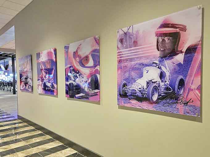 Wall art celebrating karting history reminds you that this isn't just entertainment, it's a beloved American tradition.