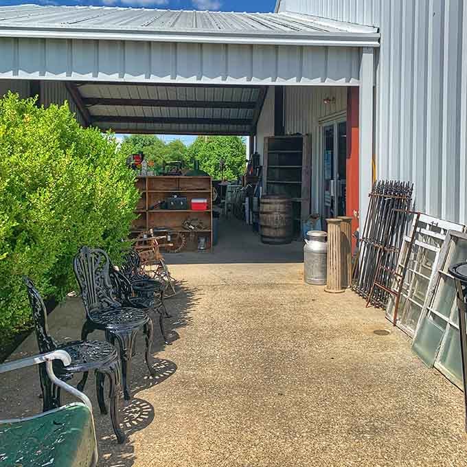 The outdoor entrance beckons with more treasures, because apparently one massive building of antiques just wasn't quite enough here.