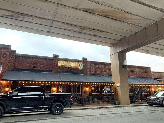 The full exterior view showing this downtown gem tucked perfectly into the neighborhood it clearly loves serving.