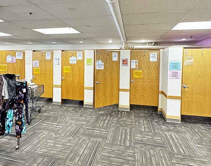 Private fitting rooms where you can try on your potential purchases without judgment or fluorescent lighting nightmares.