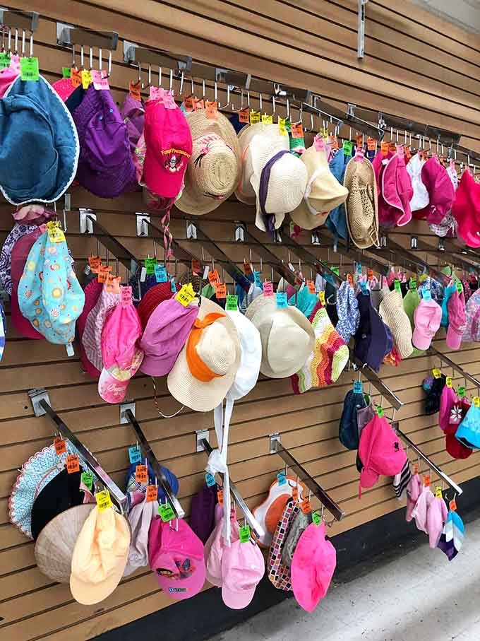 Hats of every style hang like a rainbow of head-toppers, from beach-ready straws to cozy winter warmers galore.
