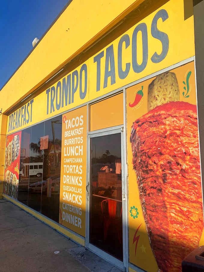 The storefront announces its mission loud and clear: breakfast, lunch, dinner, and everything in between, all day long.