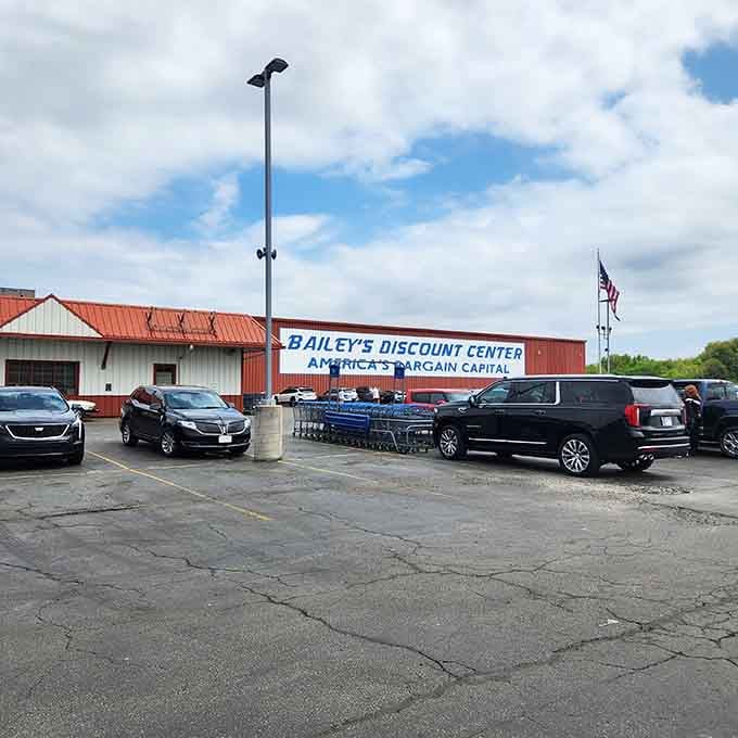 Rain or shine, that packed parking lot tells you everything about what awaits inside this bargain paradise.