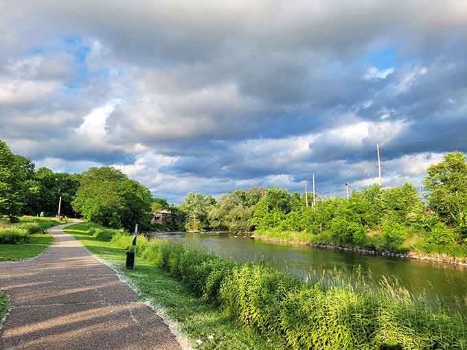 Baraboo's Riverwalk invites leisurely strolls where the only traffic jam involves ducks crossing your peaceful path ahead.