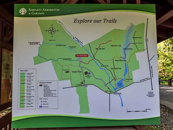The trail map shows you've got options, from quick strolls to longer adventures through diverse terrain.