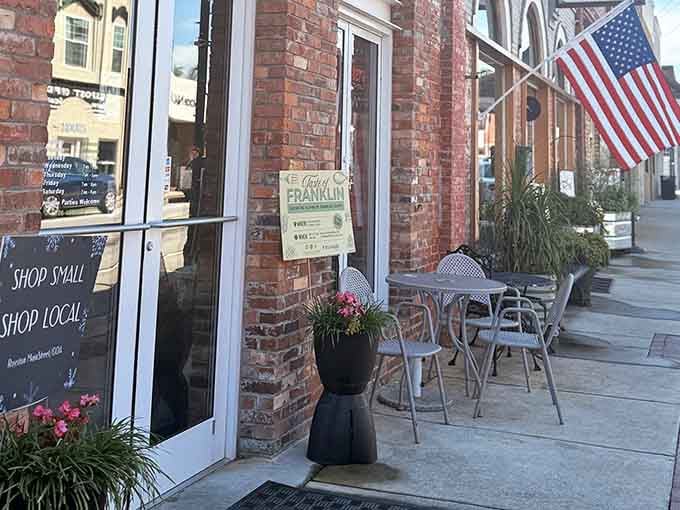 Sidewalk seating on Main Street USA, where you can watch small-town life unfold between bites of something wonderful.