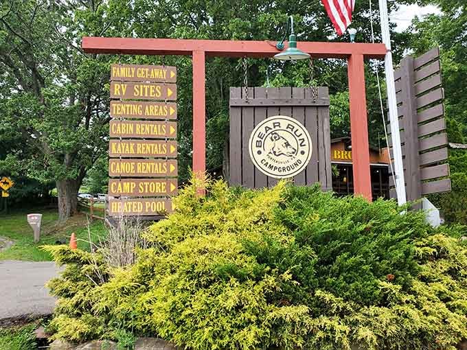 The welcome sign points to everything you need, assuming you can remember which direction you just came from.