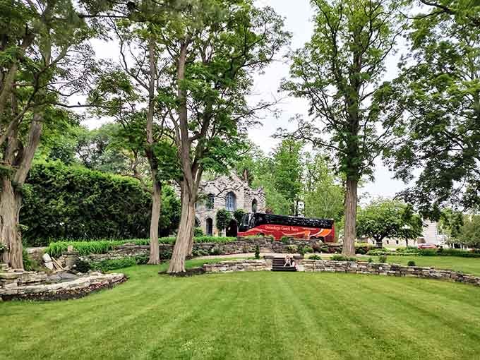 Manicured grounds and mature trees surround the castle, offering peaceful views between courses of your feast.
