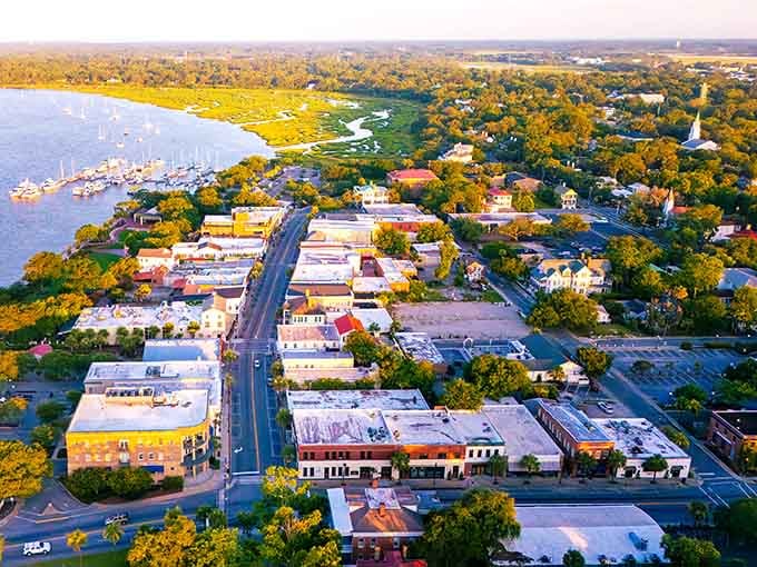 From above, Beaufort reveals its perfect blend of water, marshland, and town planning that actually makes sense for once.