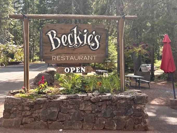 When you finally spot this sign after winding through the forest, you know the journey was worth it.