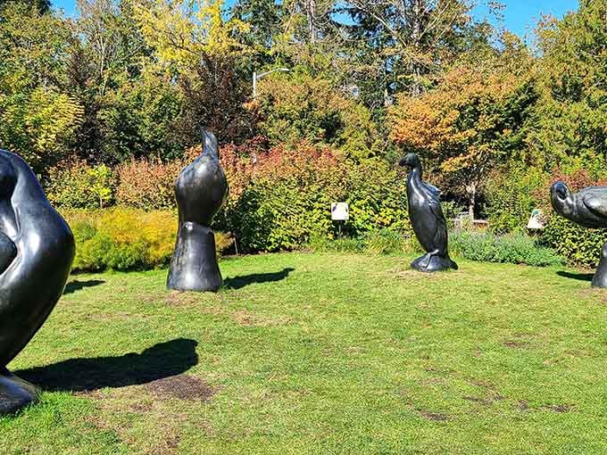 These whimsical bird sculptures prove that art and nature can coexist without getting into territorial disputes over the lawn.